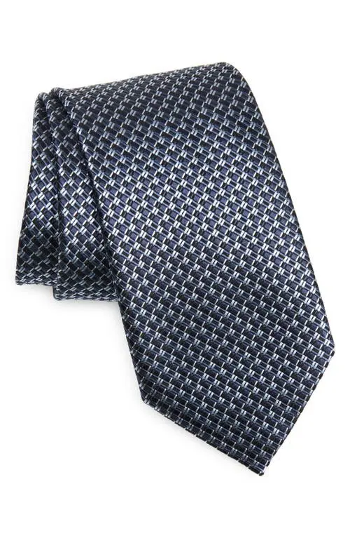 Zegna Geometric Pattern Silk Neck Tie - Blue