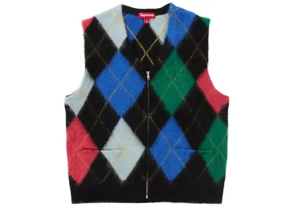 Supreme Brushed Argyle Zip-up Vest - Black