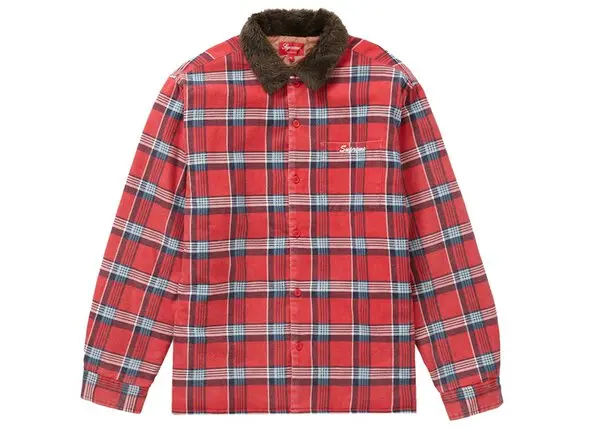 Supreme Faux Fur Collar Flannel Shirt - Red