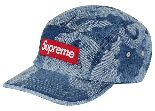 Supreme Flames Jacquard Denim Camp Cap - Washed Indigo