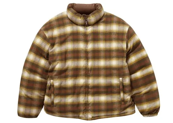 Supreme Flannel Reversible Puffer Jacket - Brown