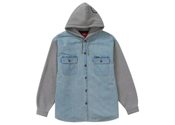 Supreme Fleece Hooded Denim Shirt - Blue