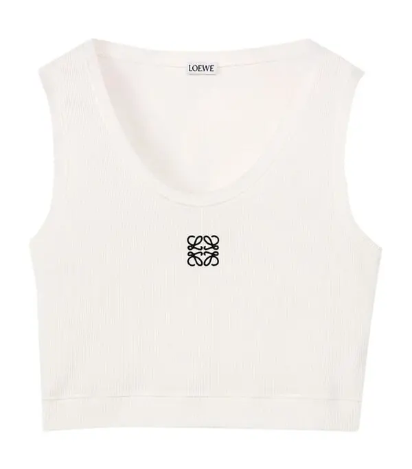 Loewe Cropped Cotton Anagram Tank Top - White/navy Blue