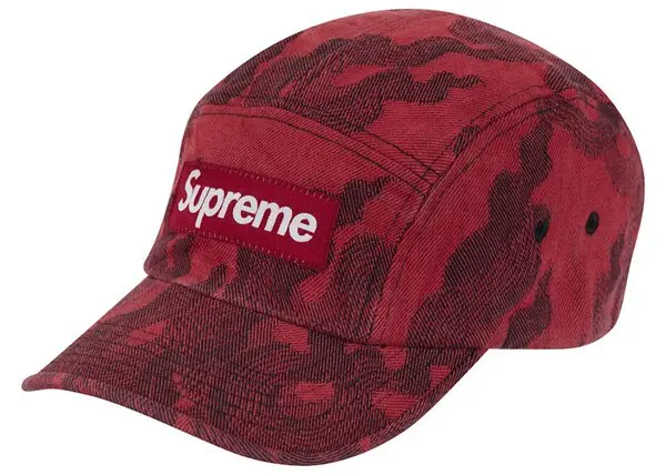 Supreme Flames Jacquard Denim Camp Cap - Washed Red