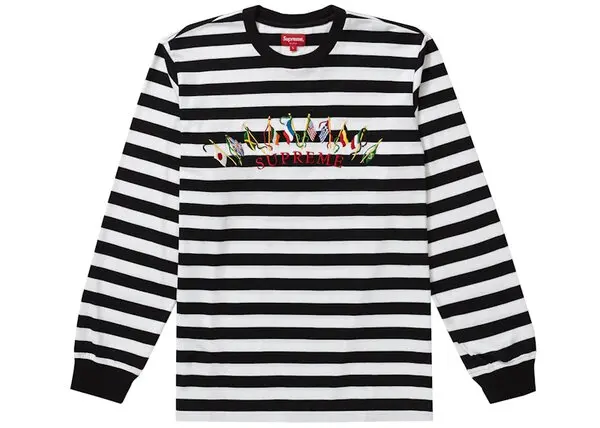 Supreme Flags Long Sleeve Top - White Stripe