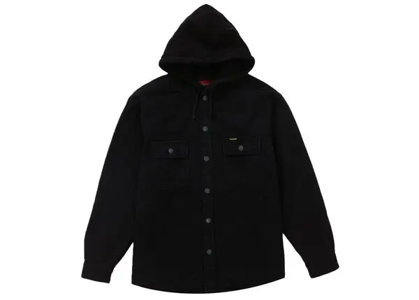 Supreme Fleece Hooded Denim Shirt - Black