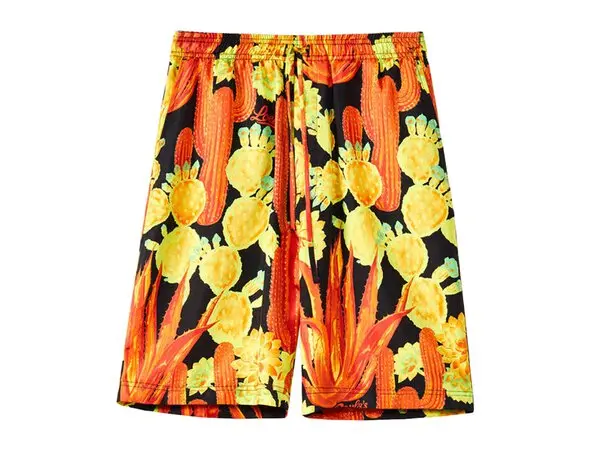 Loewe Cactus Print Silk Shorts - Black/yellow
