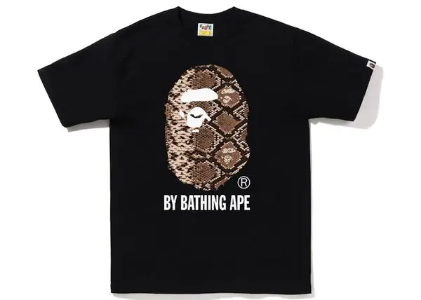 A BATHING APE Snake Bathing Ape Tee Shirt - Black Beige