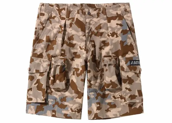 A BATHING APE Camo Pocket Wide Fit Shorts - Beige