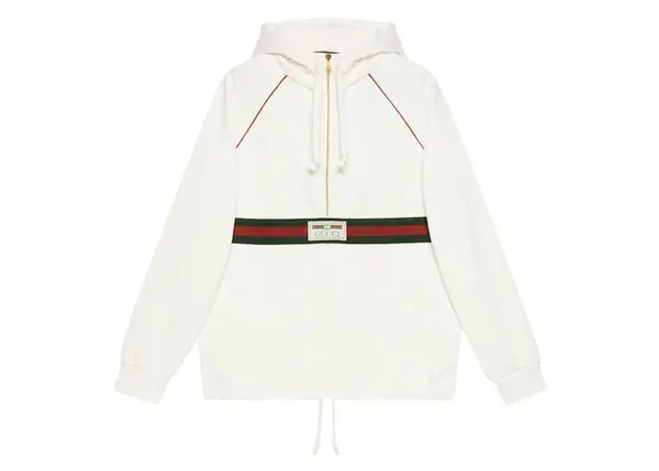 Gucci Label Cotton Canvas Windbreaker Jacket - White