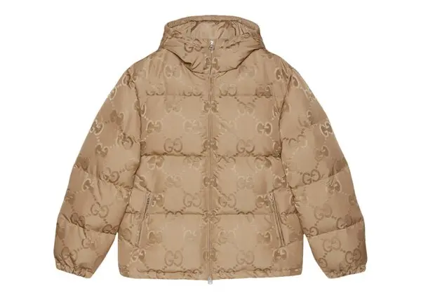 Gucci Jumbo Gg Jacquard Canvas Down Hooded Jacket - Beige