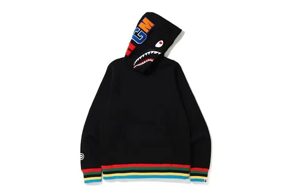 A BATHING APE Shark Line Rib Pullover Hoodie - Black