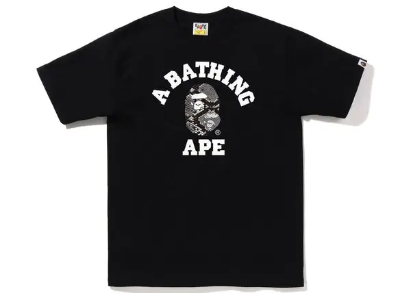 A BATHING APE Snake College Tee Shirt - Black Grey