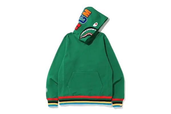 A BATHING APE Shark Line Rib Pullover Hoodie - Green
