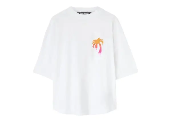 Palm Angels Sprayed Palm Logo Over T-shirt - White/fuchsia