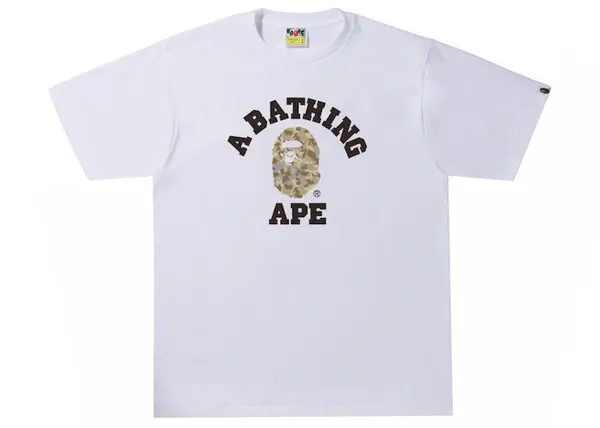 A BATHING APE Sand Camo College Tee Shirt - White/beige