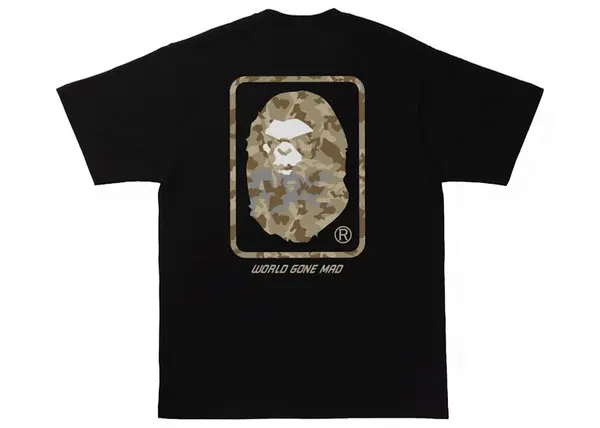 A BATHING APE Sand Camo Mad Face Tee Shirt - Black/beige