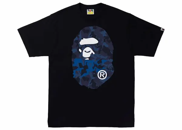 A BATHING APE Sand Camo Big Ape Head Tee Shirt - Black/navy Blue