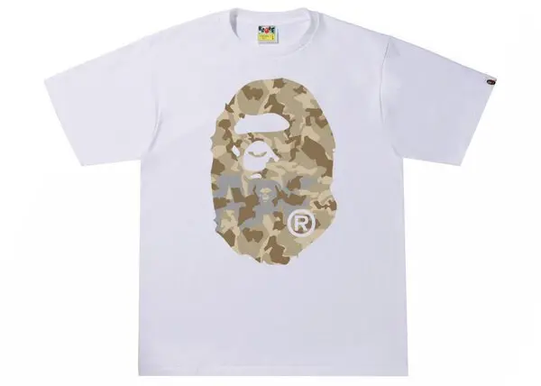 A BATHING APE Sand Camo Big Ape Head Tee Shirt - White/beige