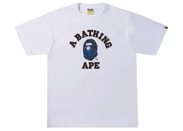 A BATHING APE Sand Camo College Tee Shirt - White/navy Blue