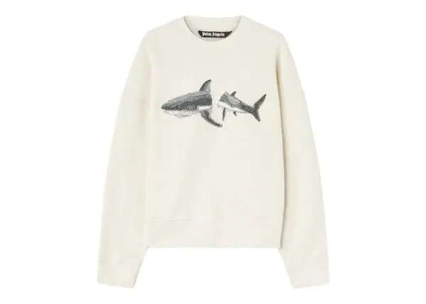 Palm Angels Shark Wool Knit Crewneck Sweatshirt - Butter/grey