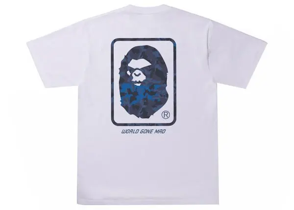 A BATHING APE Sand Camo Mad Face Tee Shirt - White/navy Blue