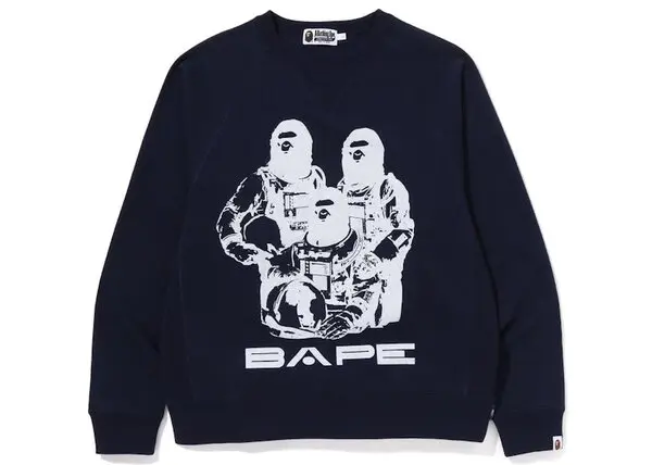 BAPE Relaxed Fit Space System Crewneck Sweatshirt - Navy Blue