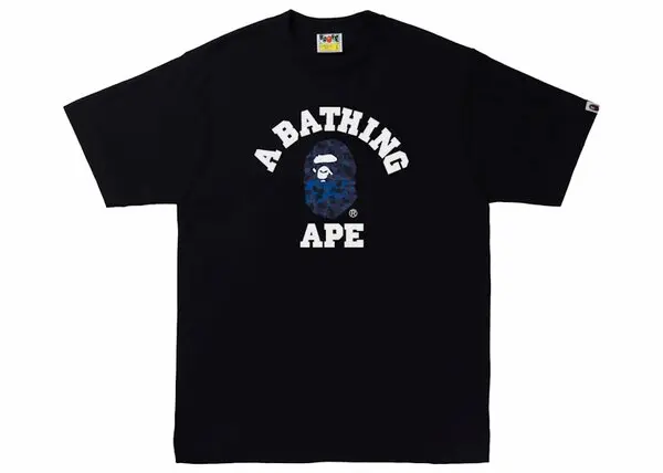 A BATHING APE Sand Camo College Tee Shirt - Black/navy Blue
