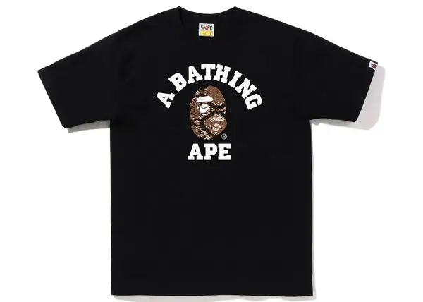A BATHING APE Snake College Tee Shirt - Black Beige