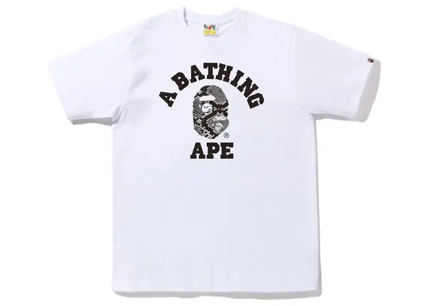 A BATHING APE Snake College Tee Shirt - White Grey