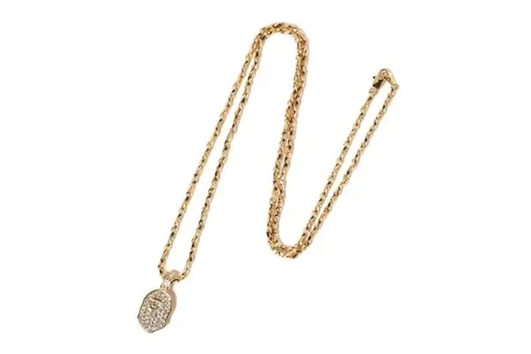 A BATHING APE Rhinestone Ape Head Pendant Necklace - Gold