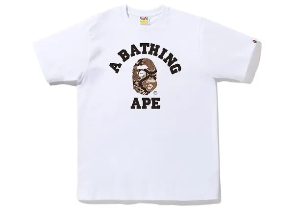 A BATHING APE Snake College Tee Shirt - White Beige