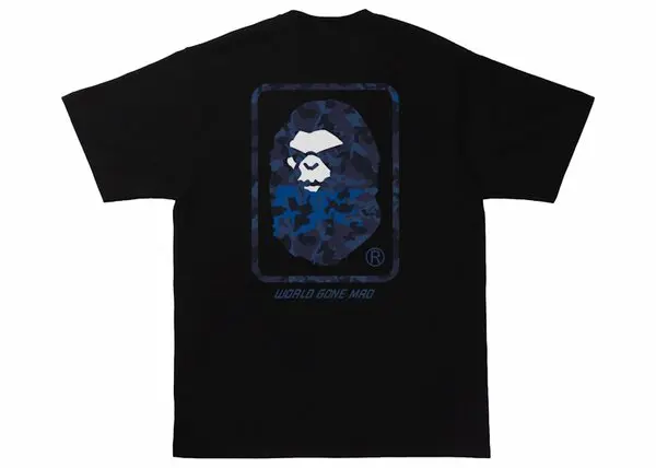A BATHING APE Sand Camo Mad Face Tee Shirt - Black/navy Blue