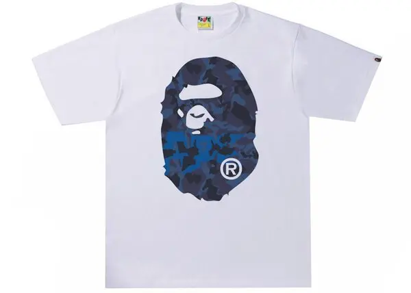 A BATHING APE Sand Camo Big Ape Head Tee Shirt - White/navy Blue