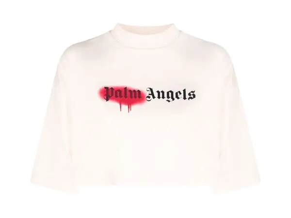 Palm Angels Sprayed Logo Cropped T-shirt