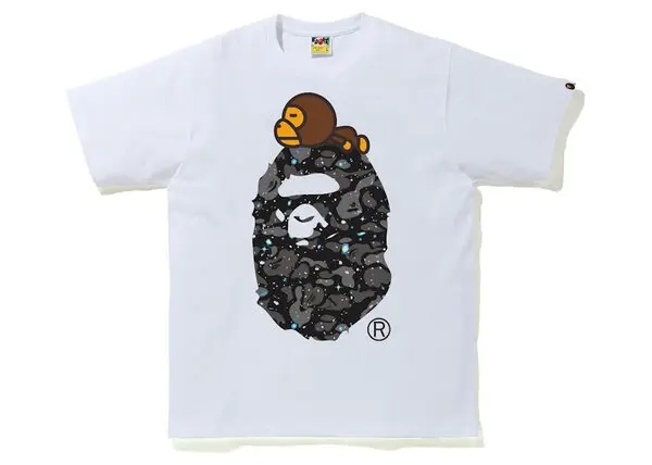 A BATHING APE Space Camo Milo On Big Ape Tee Shirt - White