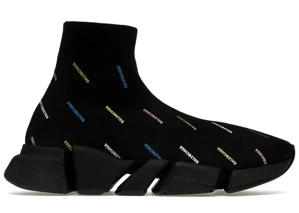 Balenciaga Speed 2.0 Allover Logo Recycled Knit Sneakers - Black