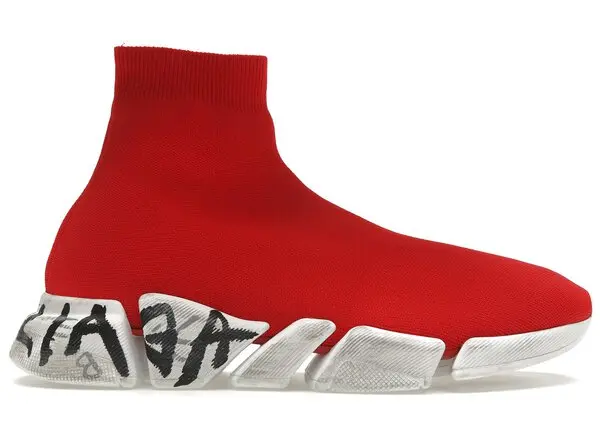 Balenciaga Speed 2.0 Graffitiin Sneakers - Red/white