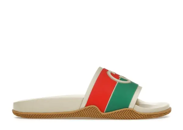 Gucci Interlocking G Slides - Beige/orange/green
