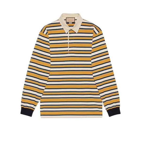 Gucci Striped Polo Shirt With Patch - Yellow