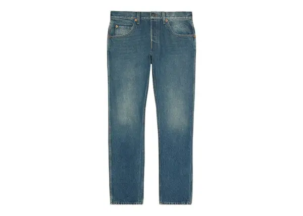 Gucci Tapered Fit Washed Marbled Denim Jeans - Stonewashed Blue