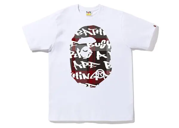 A BATHING APE Graffiti Check Big Ape Head Tee Shirt - White Black