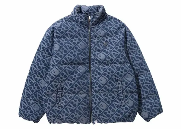 A BATHING APE Denim Monogram Puffer Jacket