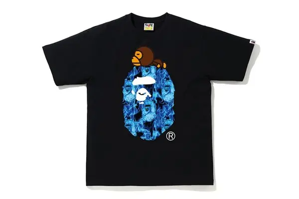 A BATHING APE Flame Milo On Big Ape T-shirt - Black/blue