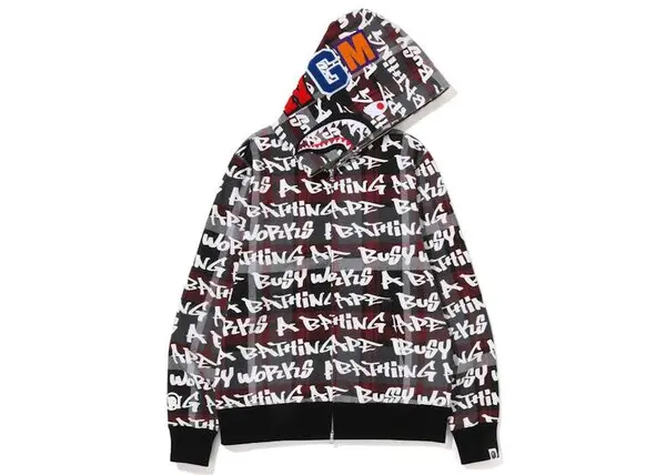 A BATHING APE Graffiti Check Shark Full Zip Hoodie