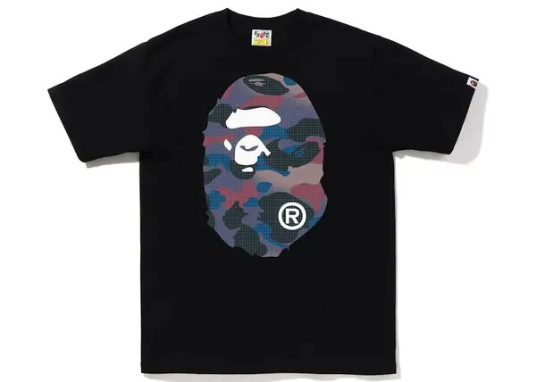 A BATHING APE Grid Camo Big Ape Head Tee Shirt - Black Purple