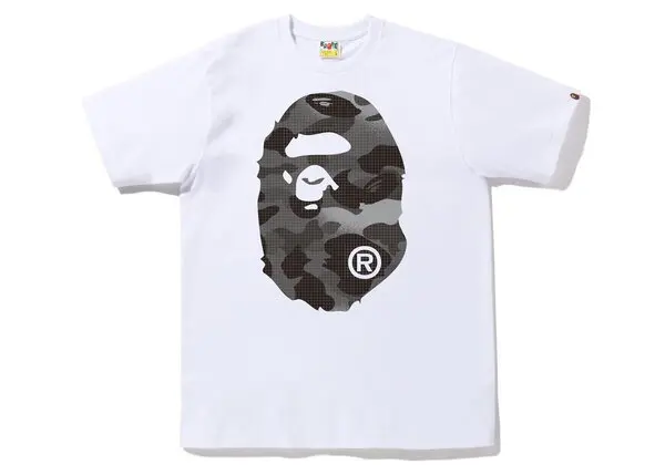 A BATHING APE Grid Camo Big Ape Head Tee Shirt - White Black