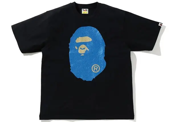 A BATHING APE Glitter Big Ape Head Relaxed Fit Tee Shirt - Black/blue