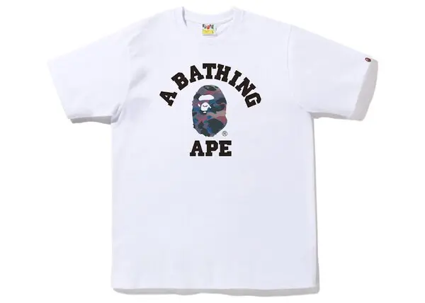 A BATHING APE Grid Camo College Tee Shirt - White Purple