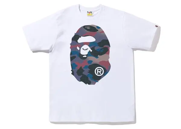 A BATHING APE Grid Camo Big Ape Head Tee Shirt - White Purple
